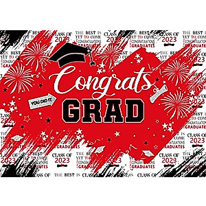 LYCGS 7X5ft Graduation Backdrop Congrats Grad Red and Silver Graduation Photo Backdrop 2023 Graduation Photography Backdrops Graduation Prom Party Decor Banner X-119