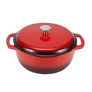 Amazon Basics Enameled Cast Iron Round Dutch Oven with Lid and Dual Handles , Heavy-Duty & Large, 7.3-Quart, Red