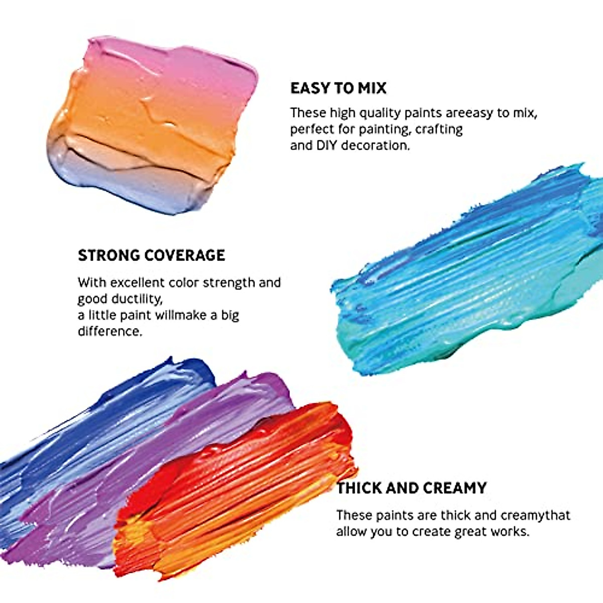 Acrylic Paint Set 24 Colors Craft Paints in Tubes with 10 Art Brushes Rich Pigment for Artists Beginners Kids Painting on Canvas Wood Fabric Crafts, 36ml/Tube