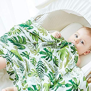 Anbenser Receiving Baby Blanket for Boy Girl 47" x 47" Breathable Bamboo Cotton Muslin Swaddle Blankets Green Leaf
