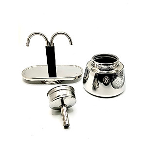 BRV Kitchen Mini 2 Cup Moka Pot - New Generation Great Flavored Italian Style - Delicious Espresso Coffee Maker - Easy to Use & Clean - Stainless Steel Silver