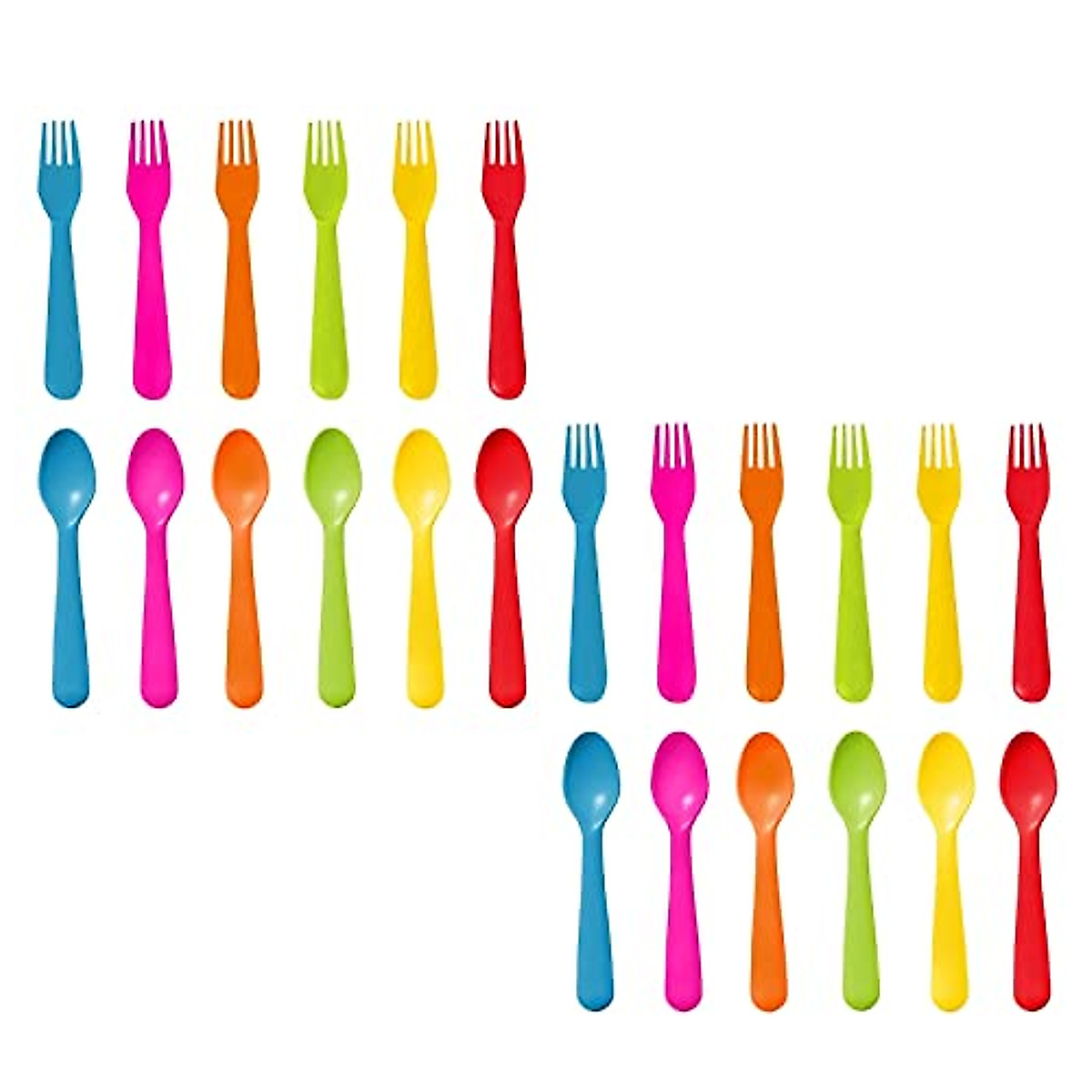 PLASKIDY Plastic Toddler Utensils Set of 24 Kids Utensils Forks and Spoons - BPA FREE/Dishwasher Safe Toddlers Silverware Set Brightly Colored Children's Safe Flatware Cutlery Set