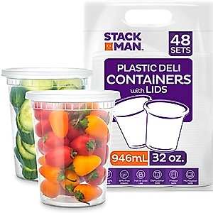 [48 Sets -32 oz.] Plastic Deli Food Storage Containers with Airtight Lids - Soup Containers with Lids