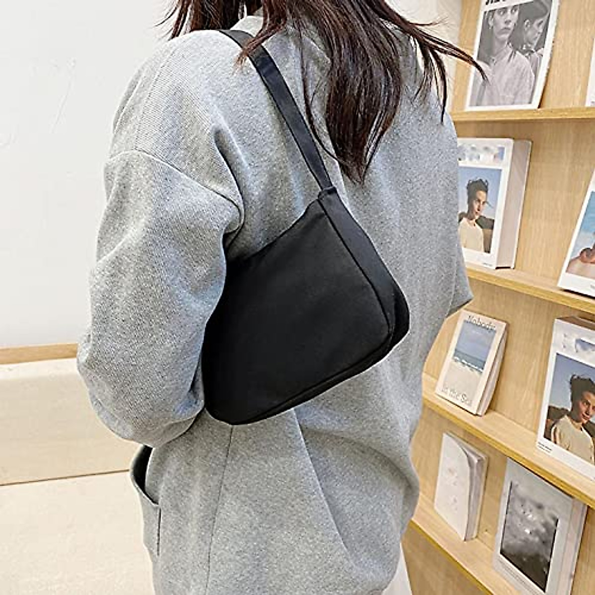 PATOPO Fashion Ladies Shoulder Bags Soft PU Leather Clutch Purses and Handbags Women's Underarm Bags Solid Color Hand Bags Black