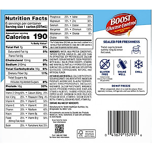 BOOST Glucose Control Balanced Nutritional Drink, Rich Chocolate, Helps Manage Blood Sugar with No Artificial Colors, 8 FL OZ Bottles, 6 CT (Pack of 1)
