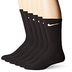 Nike Crew Socks (Performance Cotton Cushioned) 6 Pack Mens Shoe Size 8-12, Black/White, Large