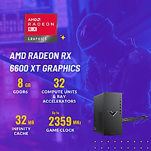 HP Victus Gaming PC, AMD Ryzen 7 5700G (8 cores, 16 Threads), 32 GB RAM, 1 TB PCIe SSD, Radeon RX 6600XT, Gaming Computer Desktop Bundle, USB C, WiFi 6, Windows 11 Home