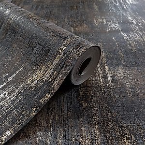 AM1NAH Distressed Wallpaper Industrial Metallic Wall Paper Non-Woven, 20.80'' X 393.00'', Charcoal & Gold