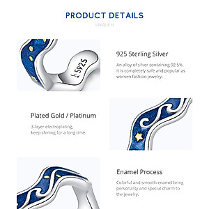 Starry Sky Moon Star Open Statement Ring S925 Sterling Silver Blue Universe Waves Stacking Engagement Wedding Rings Finger Band for Women