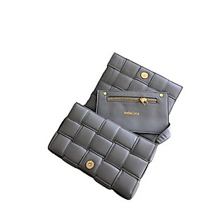 Bella Luna Woven Padded Cassette-Style Crossbody Handbag Purse for Women with Adjustable Strap (Gray-Strap)