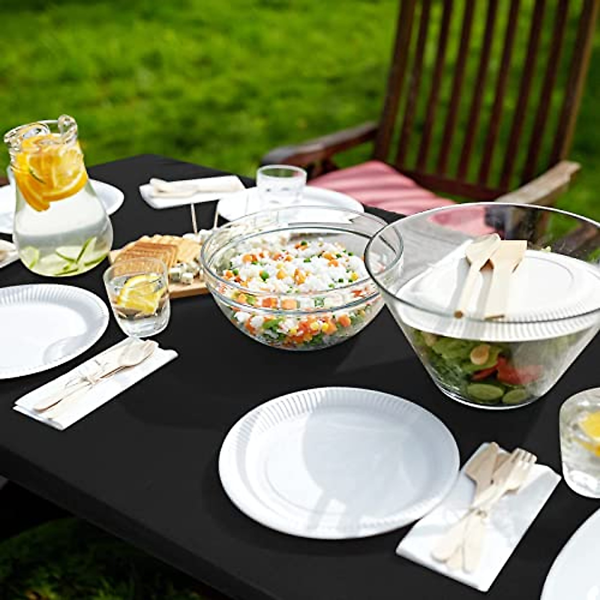 3 Pieces Spandex Tablecloth Stretch Fitted Tablecloth Polyester Fitted Picnic Table Cover Washable Folding Table Cover Rectangle Tablecloth with Elastic for Picnic Party(Black,72 x 30 x 30 Inch)