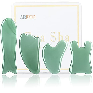 AIRLAXER Gua Sha Massage Facial Tool Set,Guasha Massager Kit for Face and Body,Scraping Massage Board 4-Piece Set Physical Therapy,Gua-sha Comb Jade Stone Also be Used on The Chin,face,Neck
