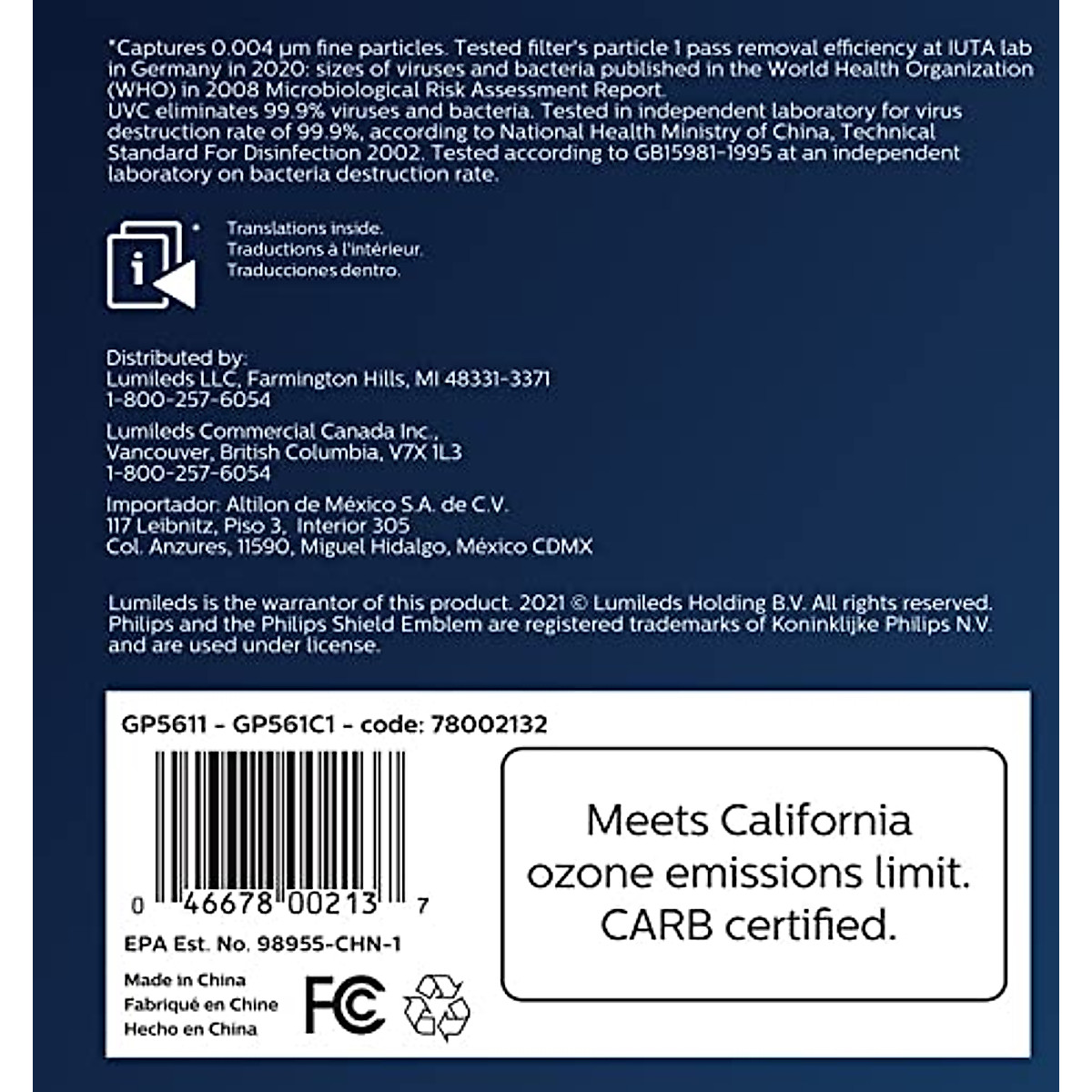 Philips GoPure GP5611 Small Portable HEPA Air Purifier with LED UVC Purification, for Car, Truck, RV/Camper, Reducing Allergens, Bad Smells, Smoke, Pet Odors, Bacteria, Viruses,Black