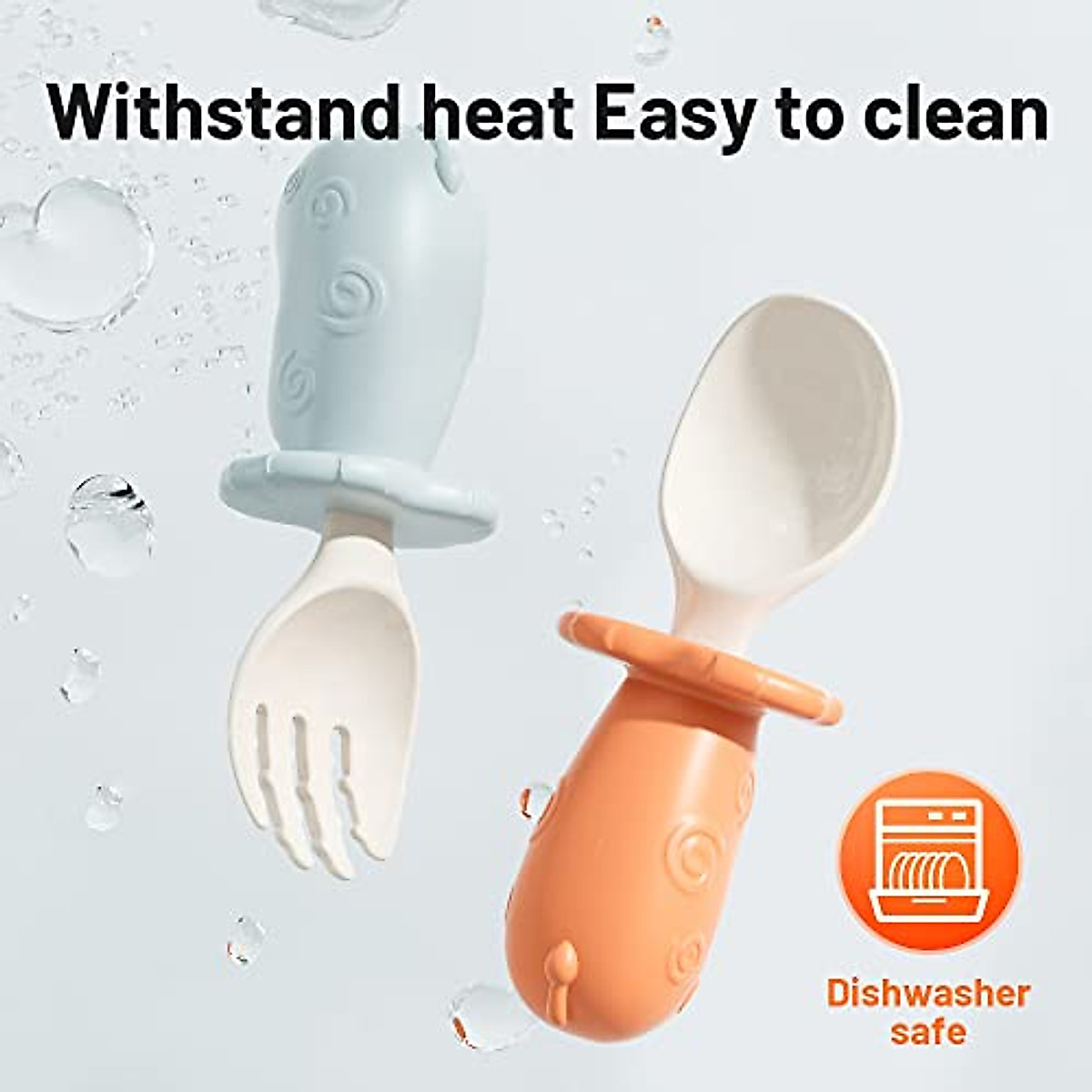 Bololo Forks and Spoons,Baby and Toddler Self-Feeding Utensils Led Weaning, Silicone and PPSU BPA Free Dishwasher Safe