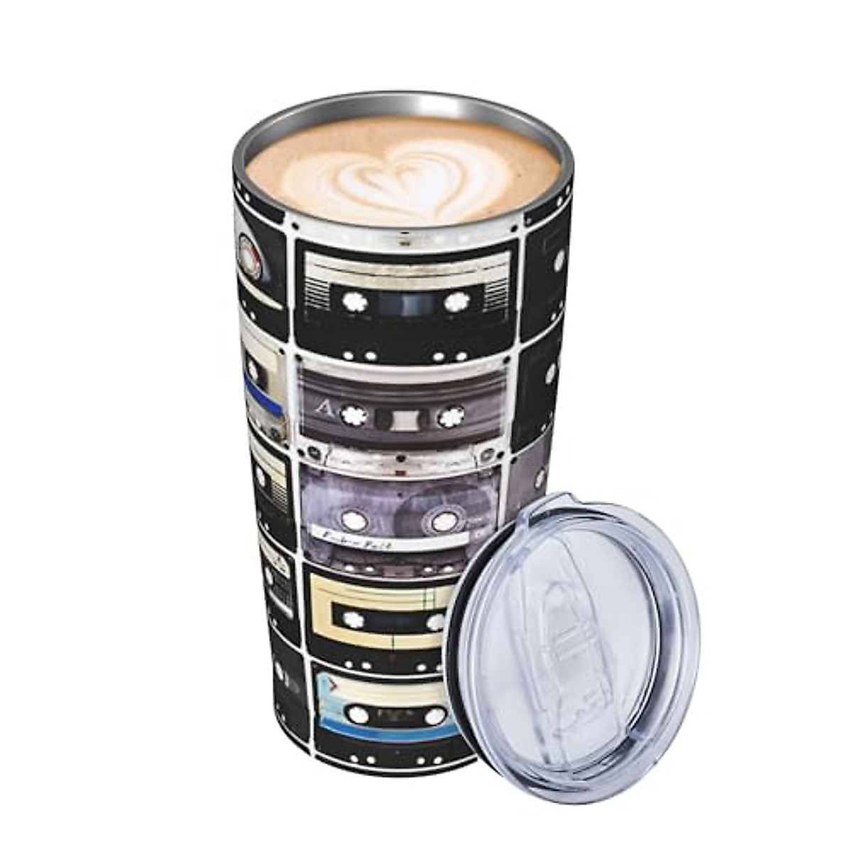 20oz Insulated Tumblers with Lids and Straws Retro Cassette Tape Stainless Steel Coffee Tumbler Cup Double Wall Vacuum Travel Coffee Mugs for Home, Office, Outdoor