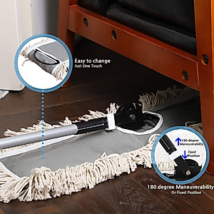 JINCLEAN 24" Industrial Cotton Floor Dust Mop with adjustable Steel Handle - Commercial Mops for Hardwood, Tiles, Laminate, Vinyl, Garage epoxy, Bamboo surface cleaning and Flooring Push Dust Broom