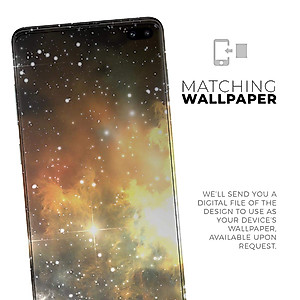 DesignSkinz Glowing Gold & Black Nebula | Protective Vinyl Decal Wrap Skin Cover Compatible with The Samsung Galaxy S10e (Full-Body, Screen Trim & Back Glass Skin)