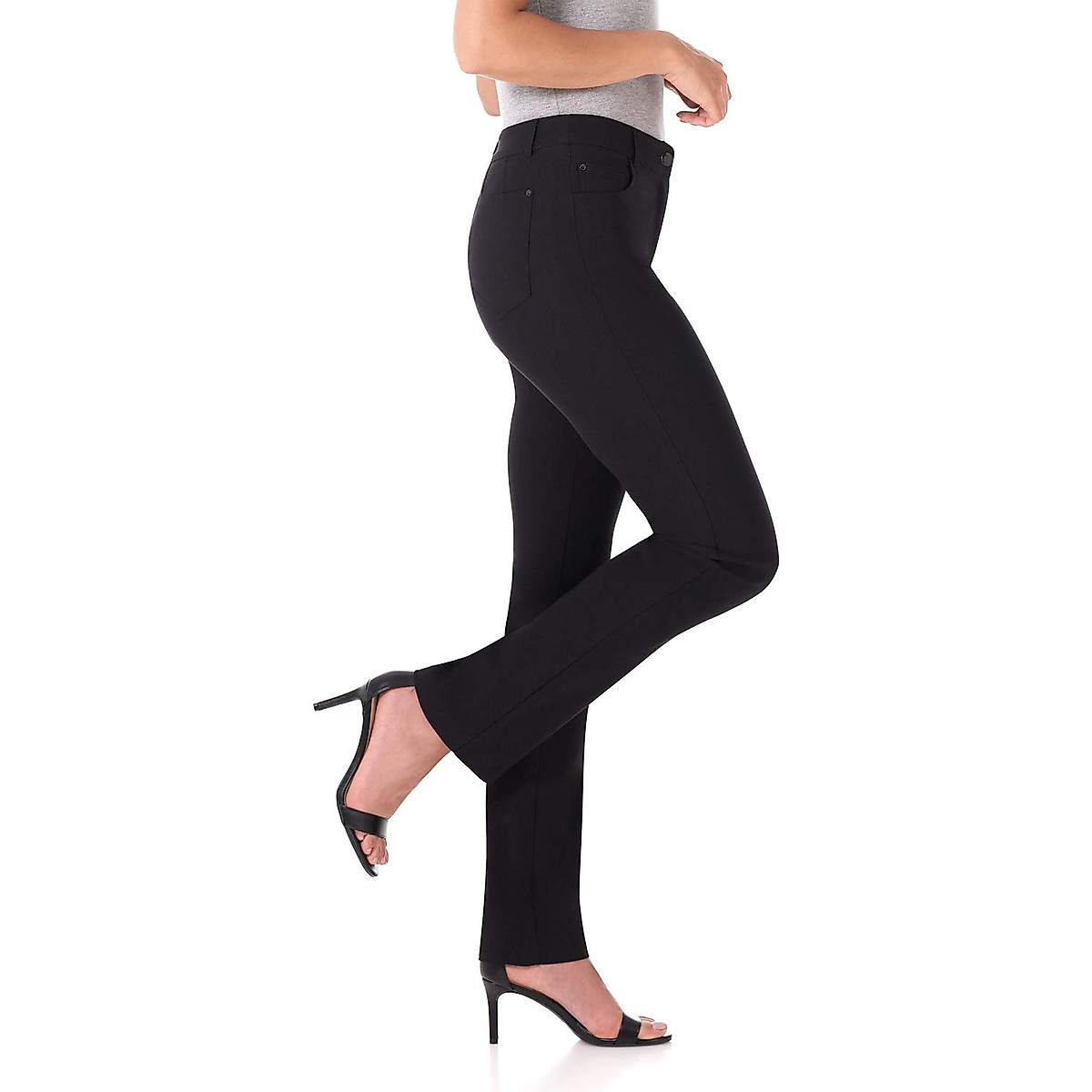Rekucci Women's 5 Pocket Straight Leg Pant with Stretch Waistband (6, Black)
