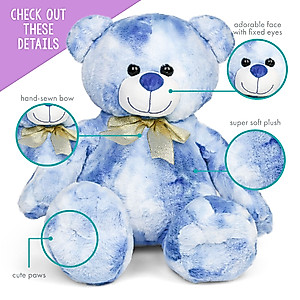 BenBen Teddy Bear Stuffed Animal, 23 inch Tie-Dye Stuffed Bear Plush Toy with Bow Tie, Blue and White, Cute Plushies Gifts, Easter Decorations