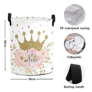Blush Floral Gold Laundry Hamper Personalized with Name Canvas Waterproof Storage Bin with Handle for Kids Nursery Hamper Gift Baskets Home Organizer
