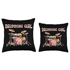 Drumming Gifts & Accessories Girl-Funny Musician Drum Kit Drummer Throw Pillow, 18x18, Multicolor