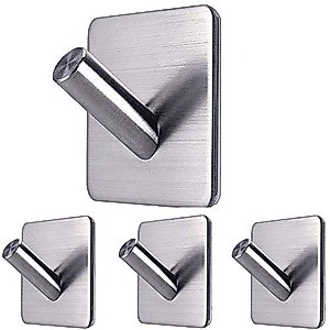 Fotosnow Adhesive Towel Hooks Heavy Duty Towel Hanger Anti-Skid Waterproof Stainless Steel Stick on Shower No Drill Hooks for Hanging-Bathroom and Kitchen 4 Packs