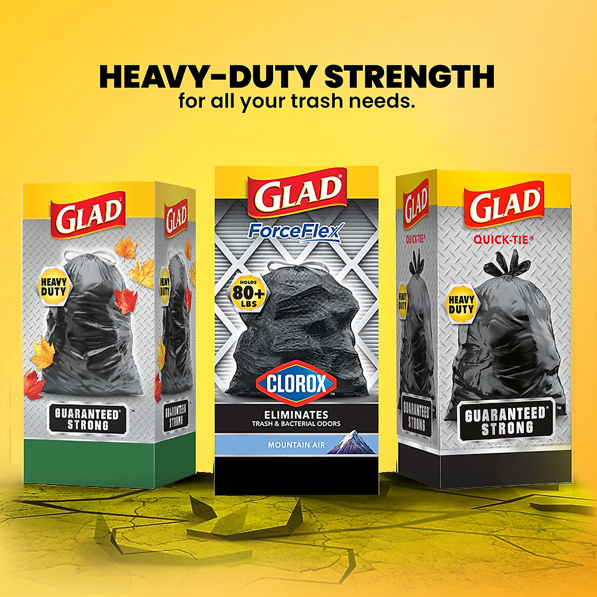 GLAD ForceFlex Large Drawstring Trash Bags, 30 Gallon Black Trash Bags for Large Kitchen Trash Can, Mountain Air Scent to Eliminate Odors, 50 Count (Package May Vary)