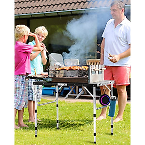 Sportneer Grill Table for Outside, 3ft(L) x 2ft(W) Height Adjustable Camping Table Lightweight Aluminum Folding Portable Metal Folding Outdoor Grill Table for Camping Cooking BBQ RV Picnic (Black)