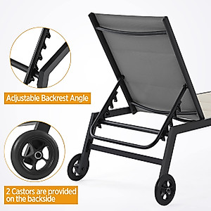 Yaheetech Outdoor Patio Chaise Lounge, All Weather Outdoor Lounge with Wheels, 5-Position Adjustable Recliner for Patio, Pool, Beach & Yard, Dark Gray