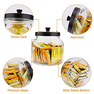 Glass Jars With Sealed Lids,Clear Glass Food Storage container with Black Brushed Metal lids,55 OZ(Set of 4)