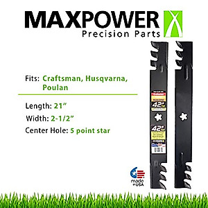 Maxpower 561713XB Commercial Mulching 2-Blade Set for 42" Poulan/Husqvarna/Craftsman, Replaces 138498, 138971, 138971x431, 532138971, PP24005, Black