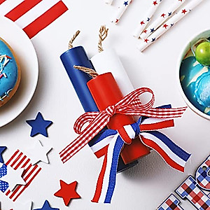 July 4th Patriotic Tiered Tray Decor Patriotic Rustic Firework Decor Memorial Day Wood Signs Fourth of July Centerpieces Independence Day Wooden Table Decoration for Home Tables (Cute Style)