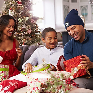 LED Beanie with The Light, Unisex USB Rechargeable Headlamp Hat Winter Knitted Night Lighted Cap Flashlight Women Men Gifts for Dad Him Husband (Red)