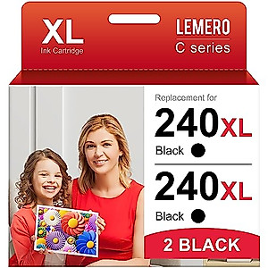 LEMERO 240XL Black Remanufactured Ink Cartridge Replacement for Canon 240XL PG-240XL 240 XL PG-240 for PIXMA MG3620 MG3600 TS5120 MG3520 TS5100 MX472 Printer (Black, 2-Pack)