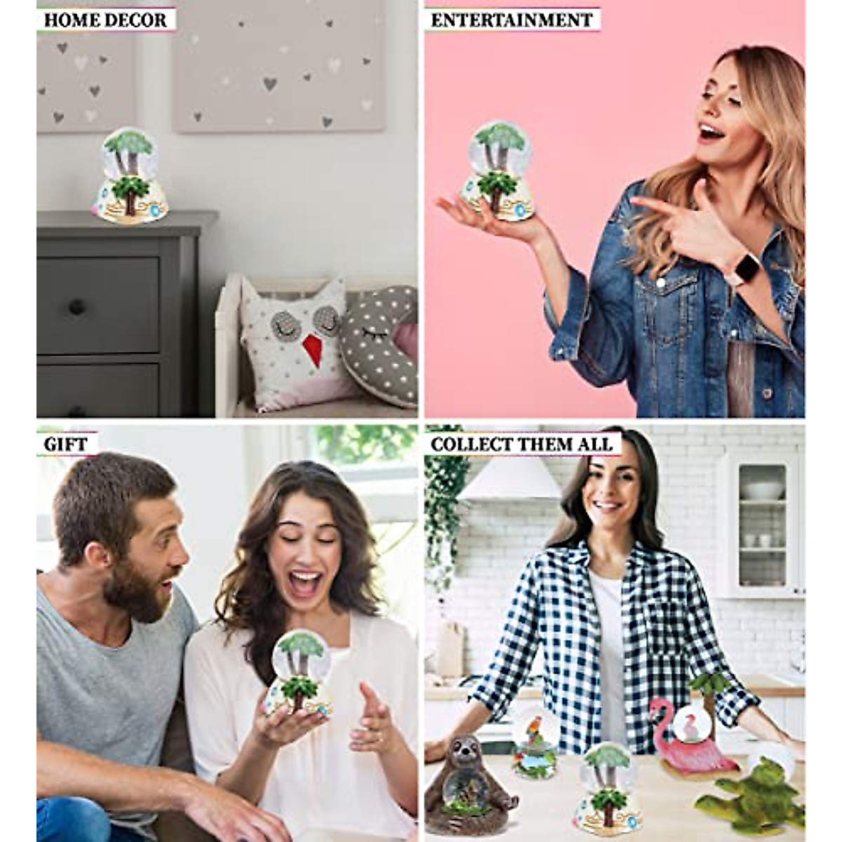 COTA Global Palm Tree Stone Snow Globe - Sparkly Water Globe Figurine with Sparkling Glitter, Collectible Novelty Ornament for Home Decor, for Birthdays, Christmas and Valentine's Day