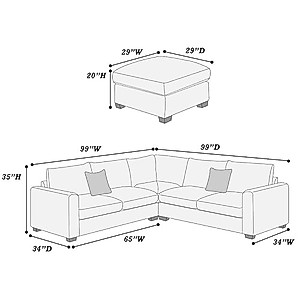 FANYE L-Shaped Sectional Sofa Couch Comfy Corduroy Upholstered Symmetrical Sofa&Couch Include Loveseats*2,Corner Wedge and Movable Ottoman for Living Room,Ivory White