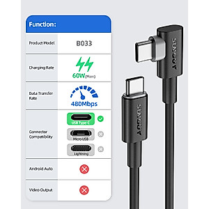 SUNGUY Short USB C to USB C Cable 10-Inch, [2-Pack, 0.8FT] Right Angle 60W Fast Charge USBC to USBC Cable Compatible with iPhone 16 15 Plus Pro Max, Galaxy S24 S23 S22, iPad Pro