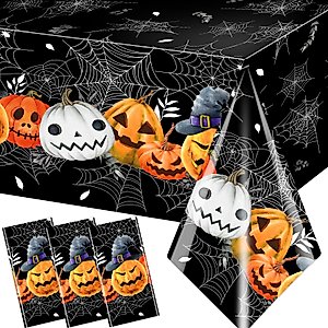 Black Halloween Tablecloth, 3 Pack Halloween Table Cover, Disposable Spider Web Pumpkin Halloween Table Cloths, Halloween Party Favor Supplies for Kitchen Dining Table Decorations