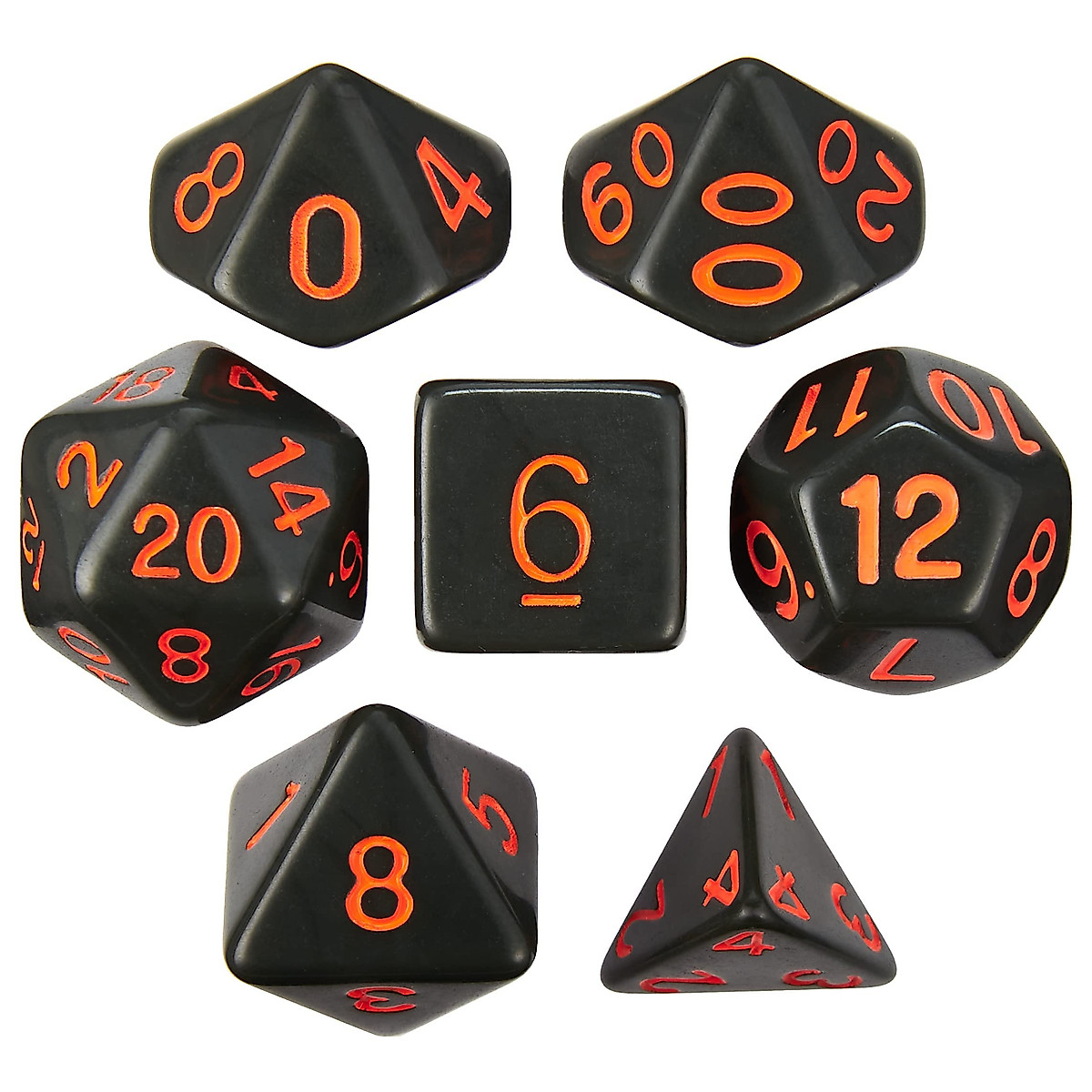 MBGBrybelly Series IV Set of 7 Tabletop RPG Dice - 7 Different Polyhedral Role Playing Dice per Set - TTRPG DND Dice - Midnight Runes