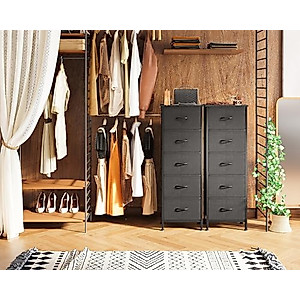 AODK Dresser for Bedroom with 5 Storage Drawers, 48" Tall Dresser Chest of Drawers Fabric Dresser with Sturdy Steel Frame, Black