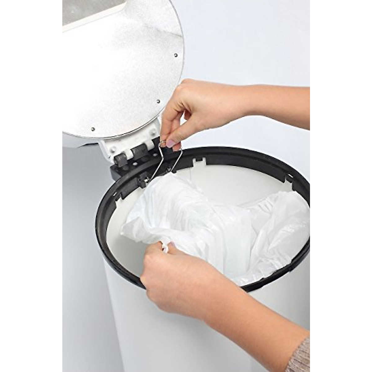 Bubula Premium Steel Diaper Waste Pail Container w/Air Tight Lid and Lock, White/Grey