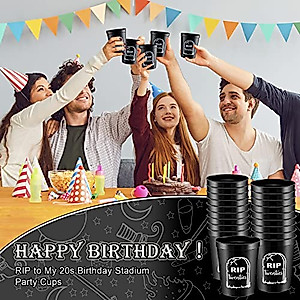 Remerry 24 Pcs Death to My 20s Thick Cup, 16 oz 30th Birthday Party Black Plastic Tumbler Cups, Stadium Cups Rip Twenties 20s Birthday Decorations for Party Supplies