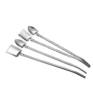 GREBAI ice tea spoons long handle 8.46 inches Long of Watermelon Spoon Stainless Steel cocktail stirring spoon Suitable for Coffee Spoons Dessert Spoon Ice cream scoop Straw Spoon 4-piece set (Silver)