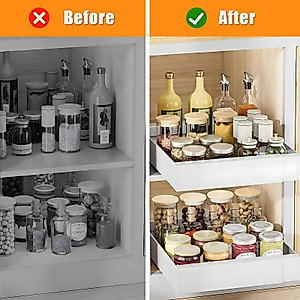 2 Pcs Pull Out Cabinet Organizer, Expandable(12.4"-20.5") Pull Out Drawers for Cabinets Slide Out Drawers for Kitchen Cabinets with Adhesive Nano Film Mounting Adjustable for Kitchen, Pantry (White)