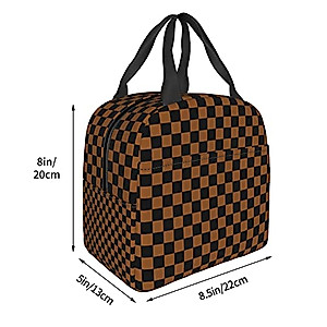 ayvcxui Brown and Black Plaid Race Checkered Flag Lunch Tote Reusable Lunch Bag Insulated Lunch Box for Students Work Outdoor Travel PicnicThermal Portable Bento Box Handbags Tote
