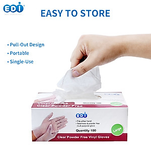EDI Disposable Vinyl Gloves (Clear) - Powder-Free, Latex-Free (100, Medium)
