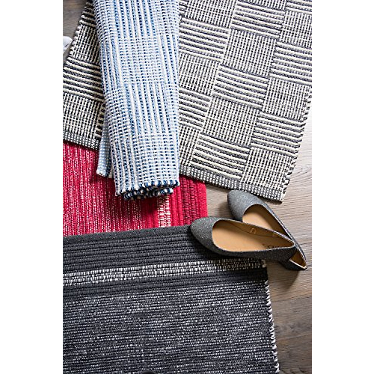 DII Contemporary Square Recycled Yarn Rug, Blue Checker, 2x3'