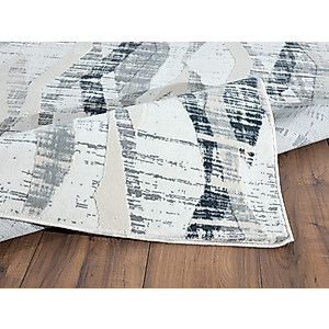 Abani Geometric Beige & Blue 4'x6' Area Rug, Aspen Collection - Contemporary Accent Rug Rugs