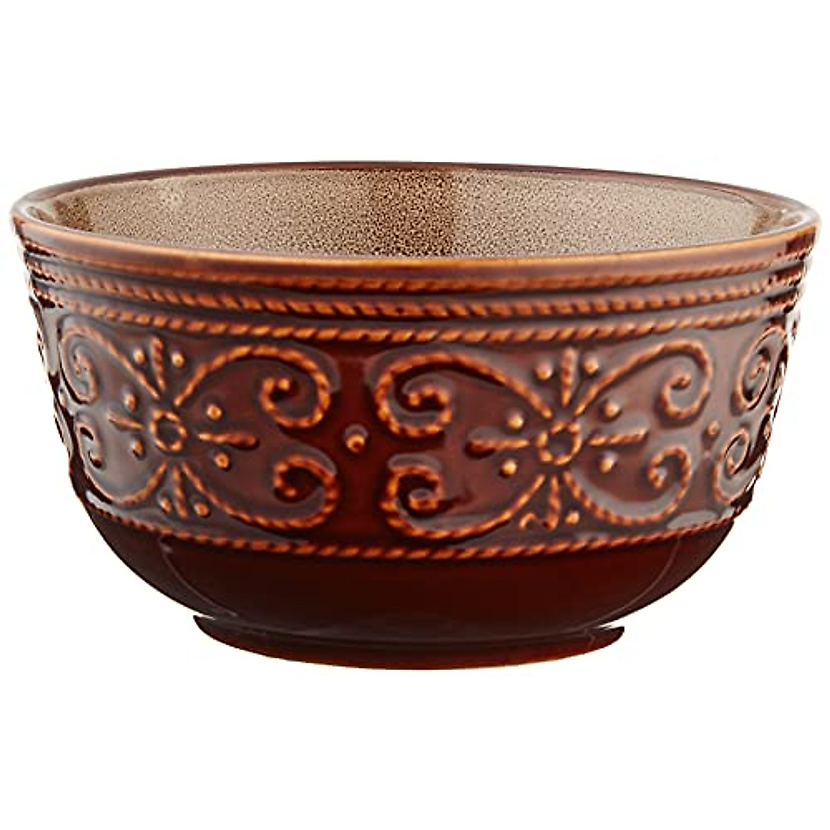 Elama Round Decorated Stoneware Scallop Embossed Dinnerware Dish Set, 16 Piece, Salia