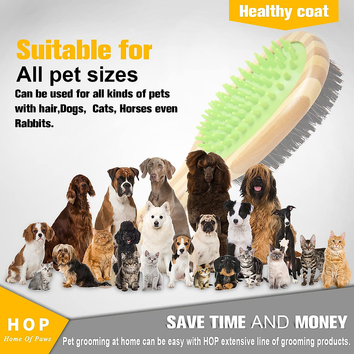 HOP Short Hair Dog Brush Pet Brushing Grooming Comb for Short Hair Coats Detangling and Shedding Coat Hair Remover Two Sided Removing Dirt & Loose Hair for Dogs Home of Paws